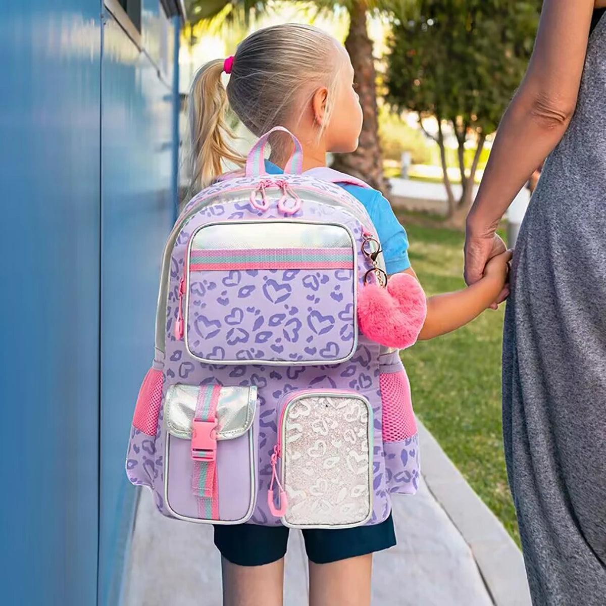 Girls Heart Leopard Print Backpack Set – Jadey's Closet