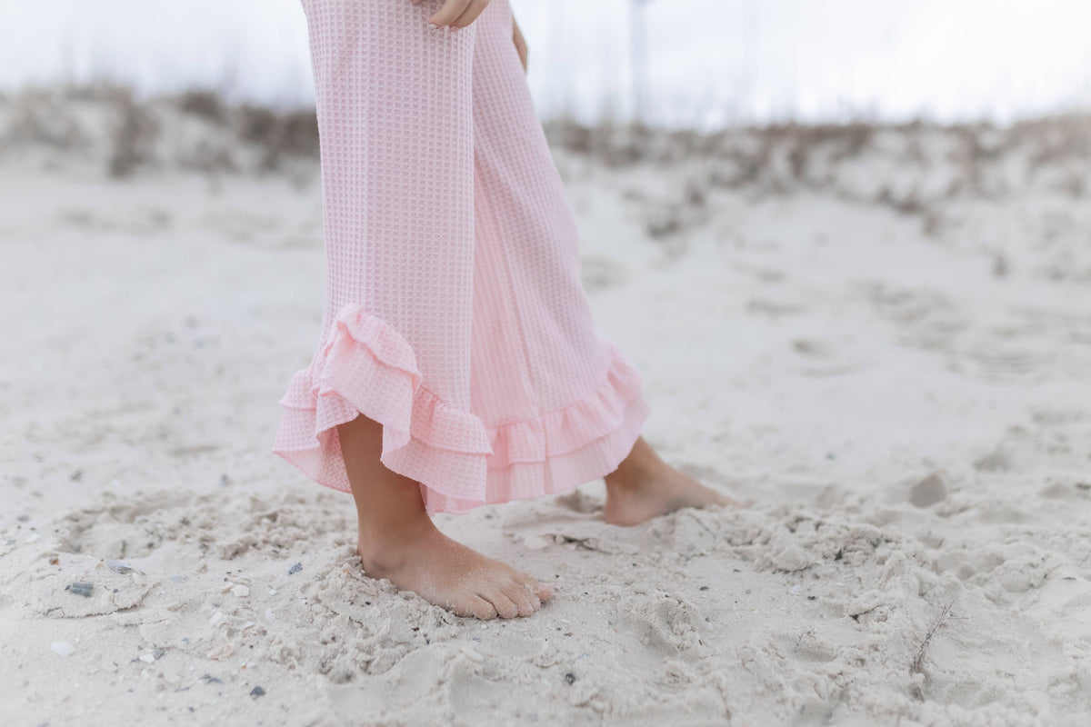 Girls Pink Ruffle Waffle Knit Spring Summer Lounge Set – Jadey's Closet